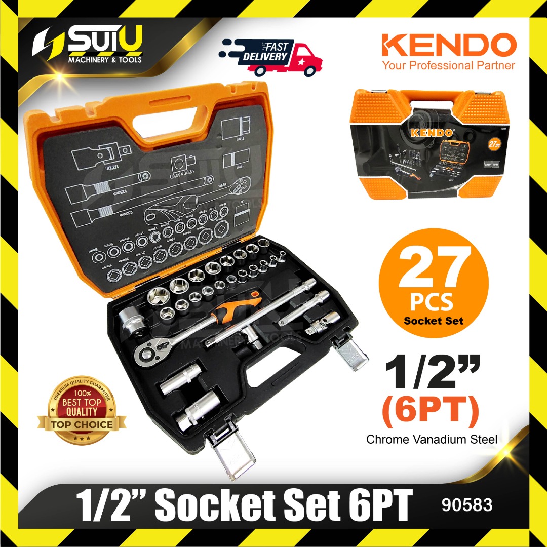 KENDO 90583 / KTS-90583 / KTS90583 27PCS 1/2" Socket Set (6PT), Furniture & Home Living, Home ...