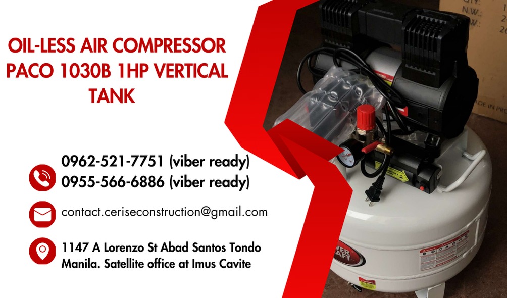 OIL-LESS AIR COMPRESSOR PACO 1030B 1HP VERTICAL TANK, Commercial ...