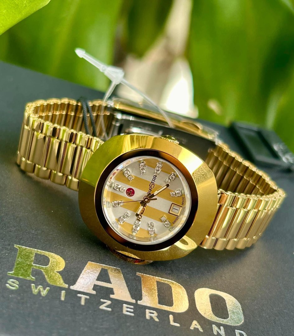 Original RADO DIASTAR LADIES - Gold White Stripes Face 27cm 18cm With Box, Tag and Card, Luxury ...