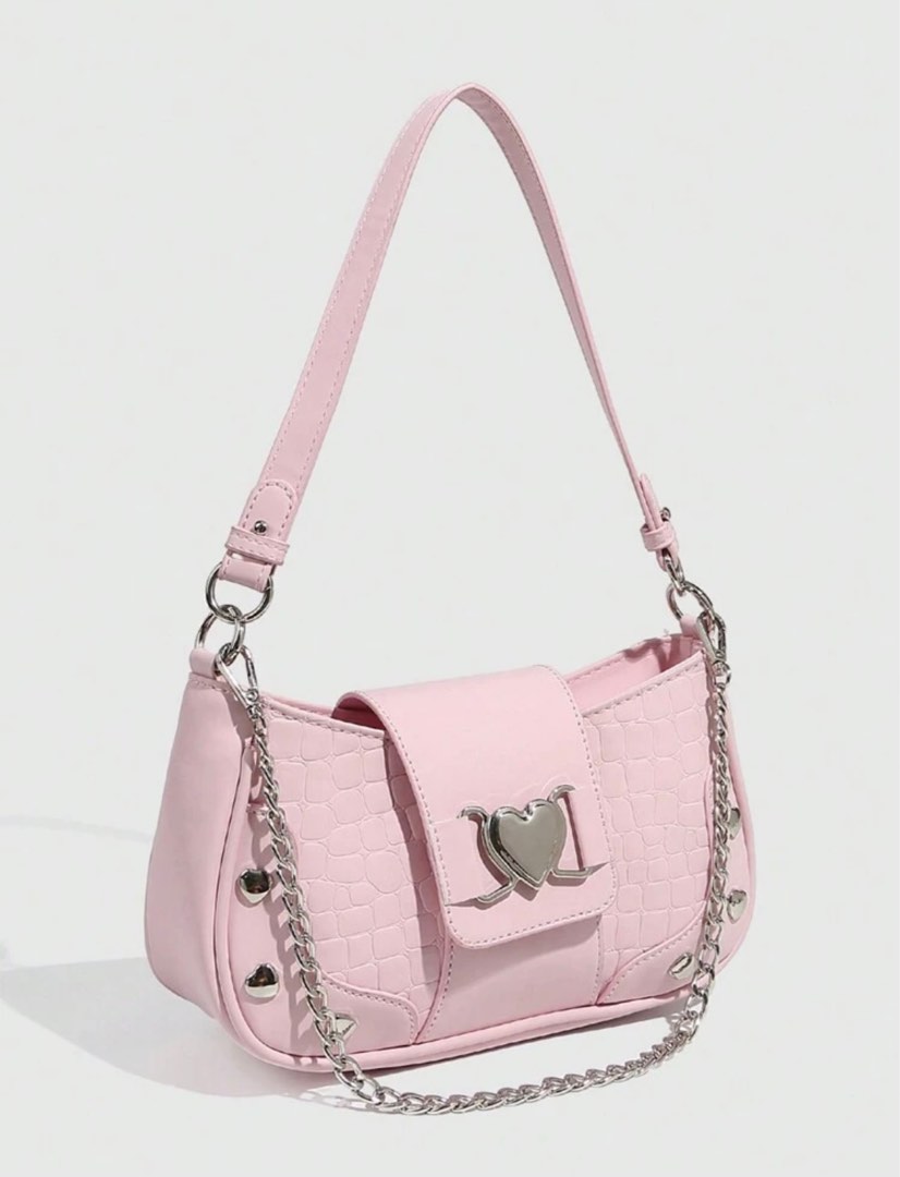 Pink Heart Shoulder Bag Chain Coquette Acubi Dainty, Women's Fashion ...