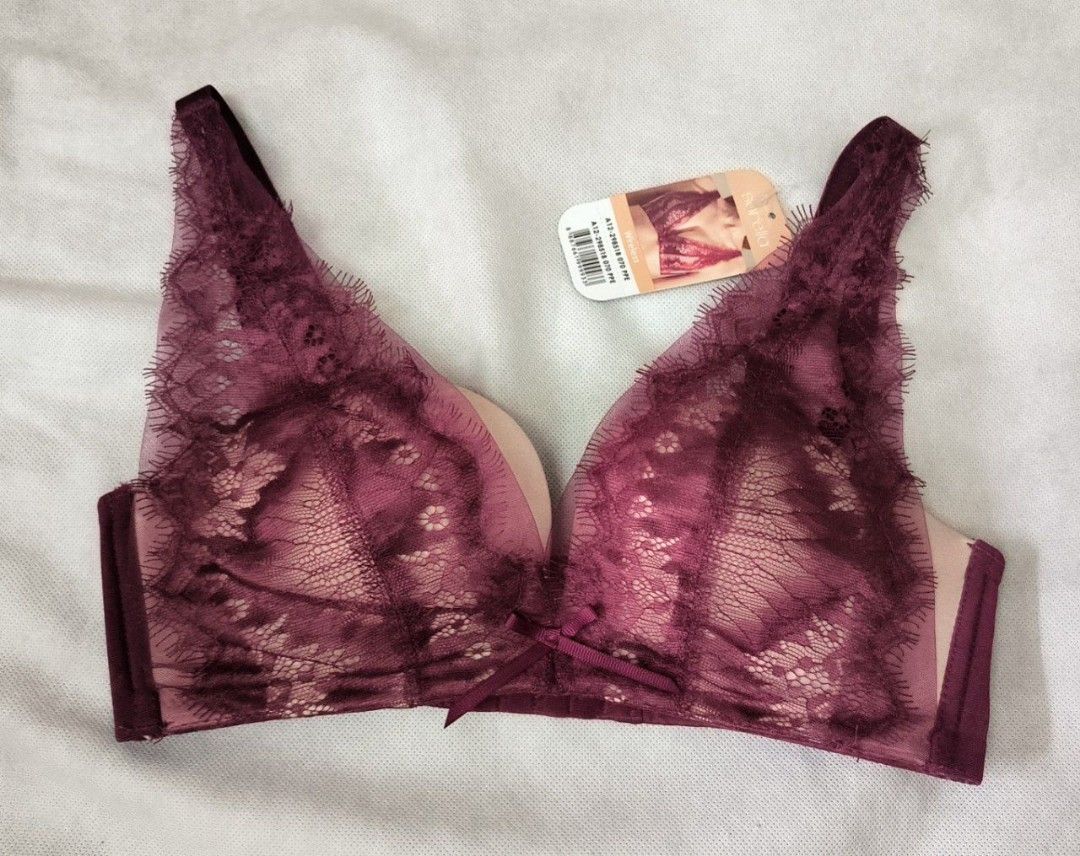 SORELLA LACE WIRELESS BRA MAROON WINE RED, Women's Fashion, New ...