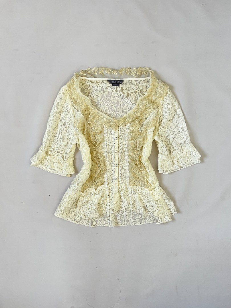 vintage wanko full lace ruffled coquette dreamy top, Women's Fashion ...