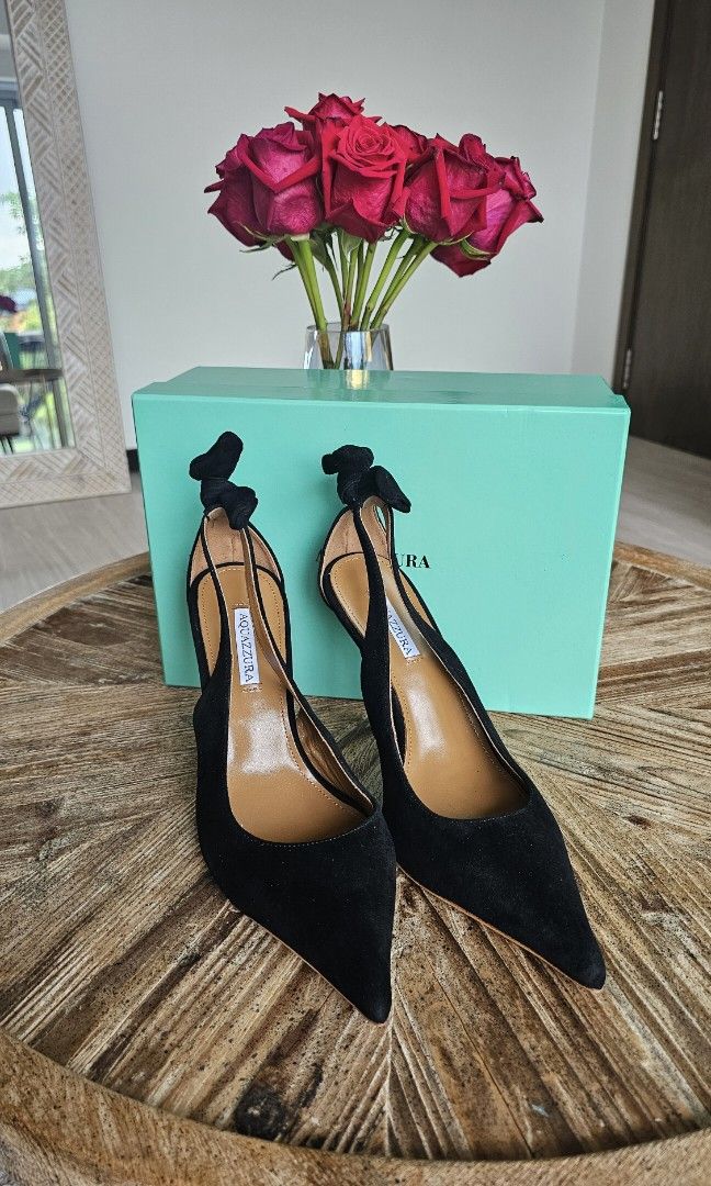 Aquazurra Bow Tie 85 back heels size 39, Women's Fashion, Footwear ...