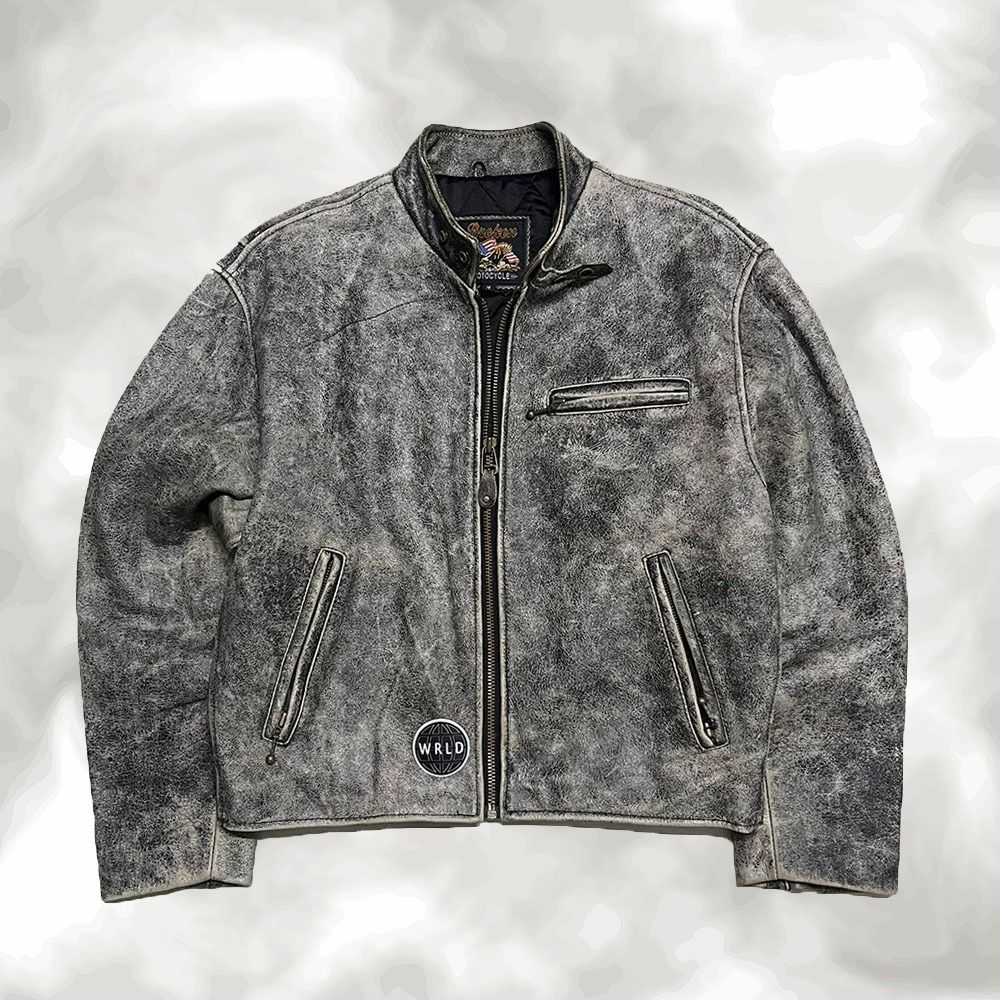 Broken Motocycle Leather Jacket Acid Wash Vintage not yellow corn ...