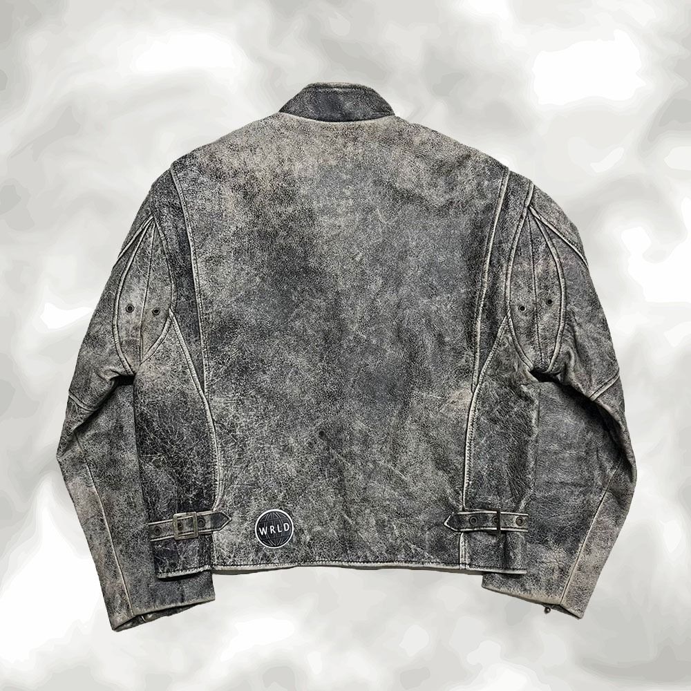 Broken Motocycle Leather Jacket Acid Wash Vintage not yellow corn ...