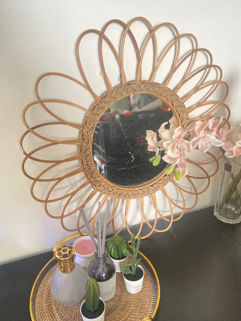 Cermin rotan/ Rattan mirror, Furniture & Home Living, Home Decor ...