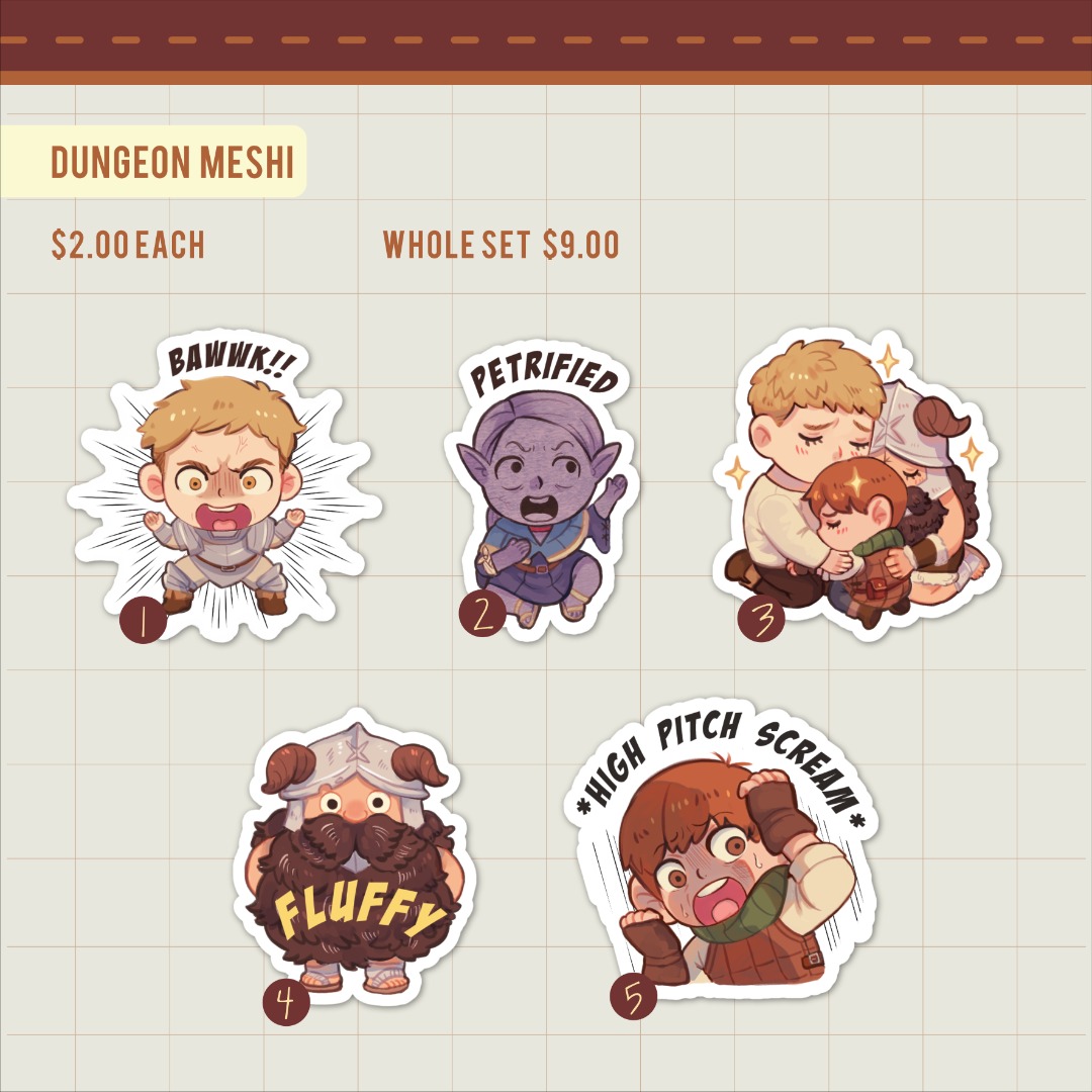 Dungeon Meshi stickers, Hobbies & Toys, Memorabilia & Collectibles, Fan ...