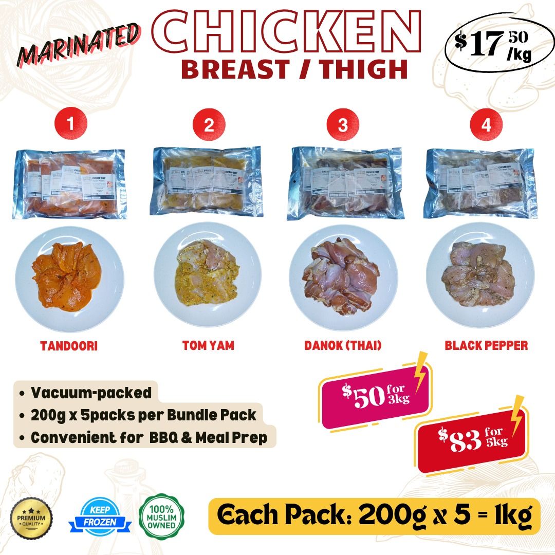 HALAL Marinated Chicken Thighs & Breast | BBQ | Tandoori | Tom Yam ...