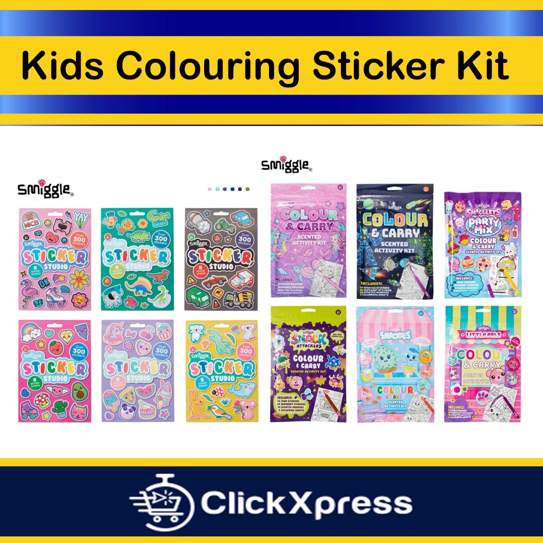 KIDS COLOURING STICKER BOOK/AUTHENTIC SMIGGLE/SCHOOL COLORING SET ...