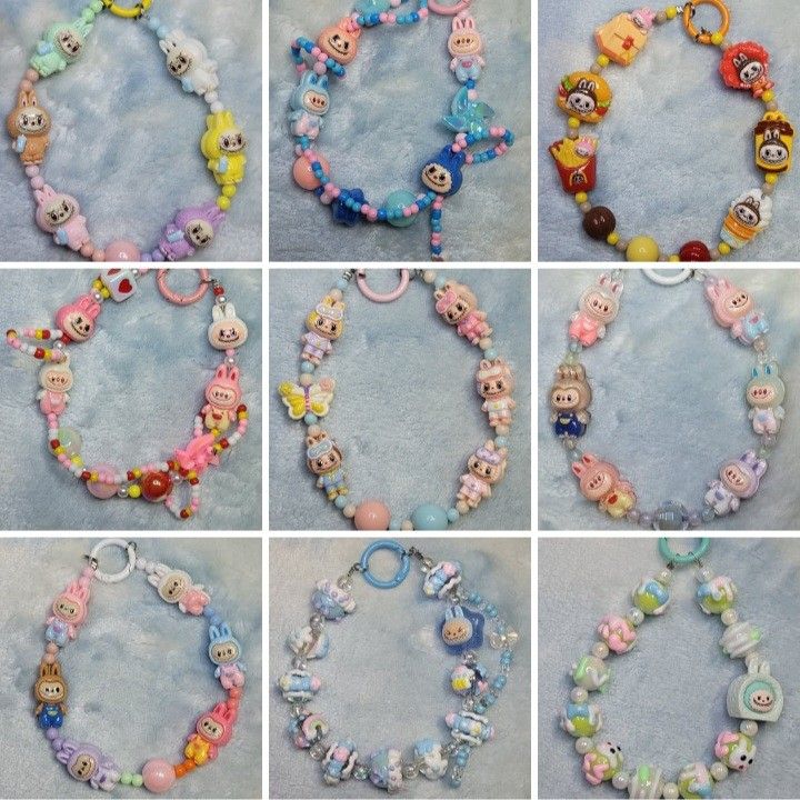 Labubu heads, foods, drink, blue, pink, Mcdo, Pajama, Glow in the dark ...