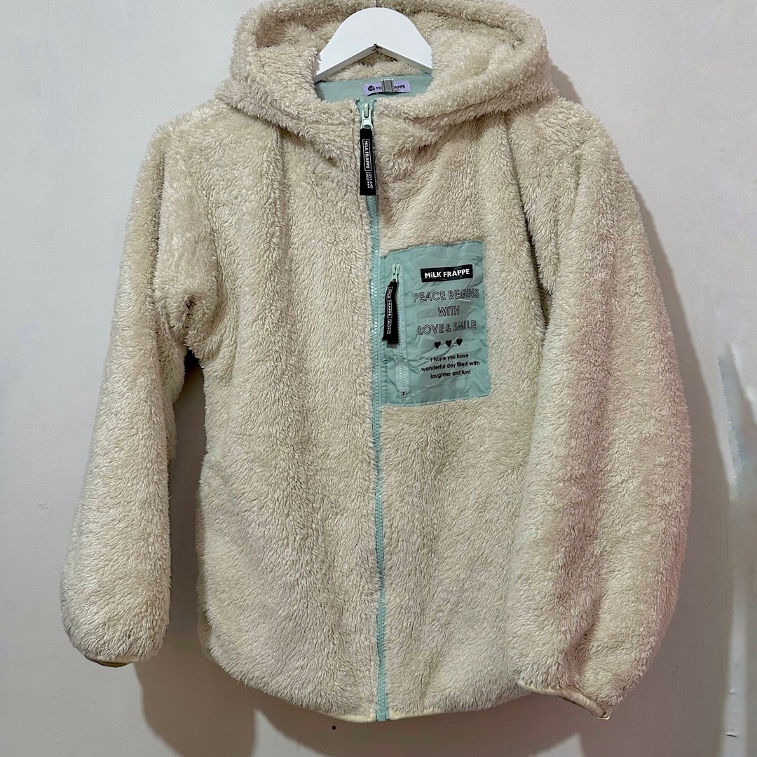 Milk Frappe Fleece Jacket with Hood (Unisex), Women's Fashion, Coats ...