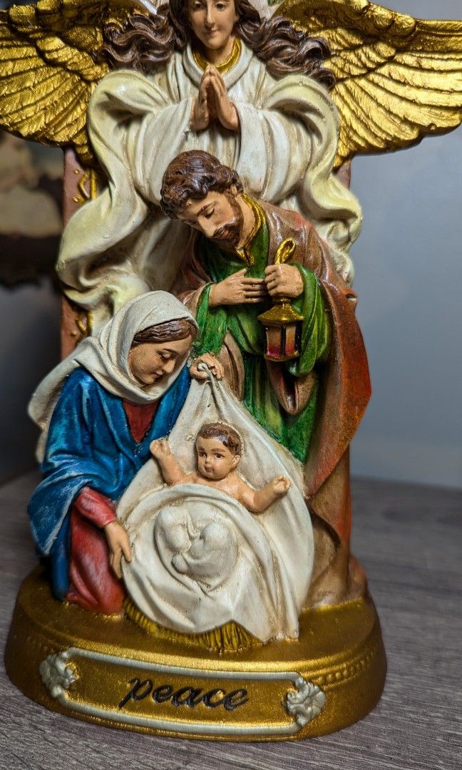 Nativity with Angel Belen Figurine Christmas decor, Christmas ornament ...