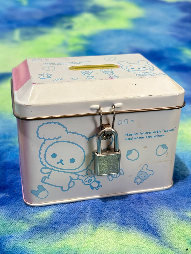 San-X Rilakkuma coin bank tin can with Lock & key, Furniture & Home ...