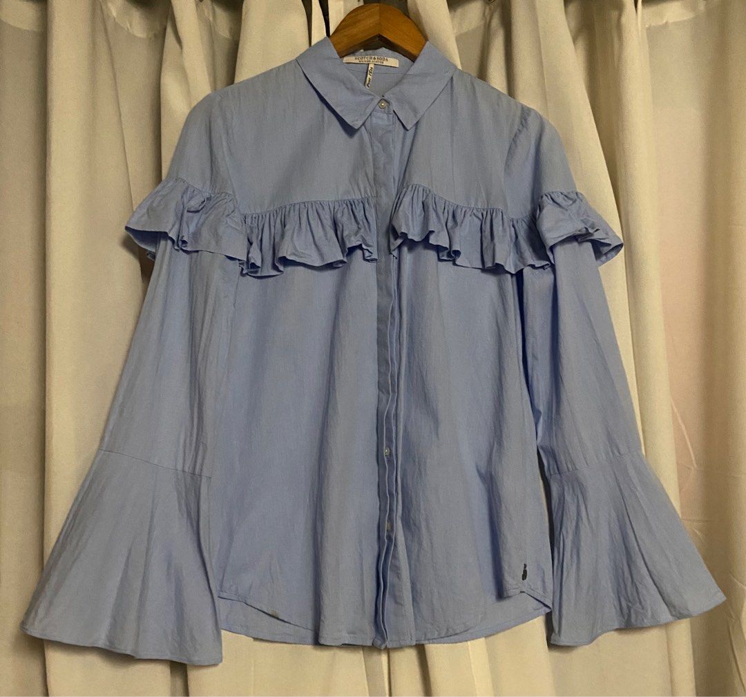 SCOTCH & SODA Light Blue Bell Sleeves with Ruffles Details, Women's ...