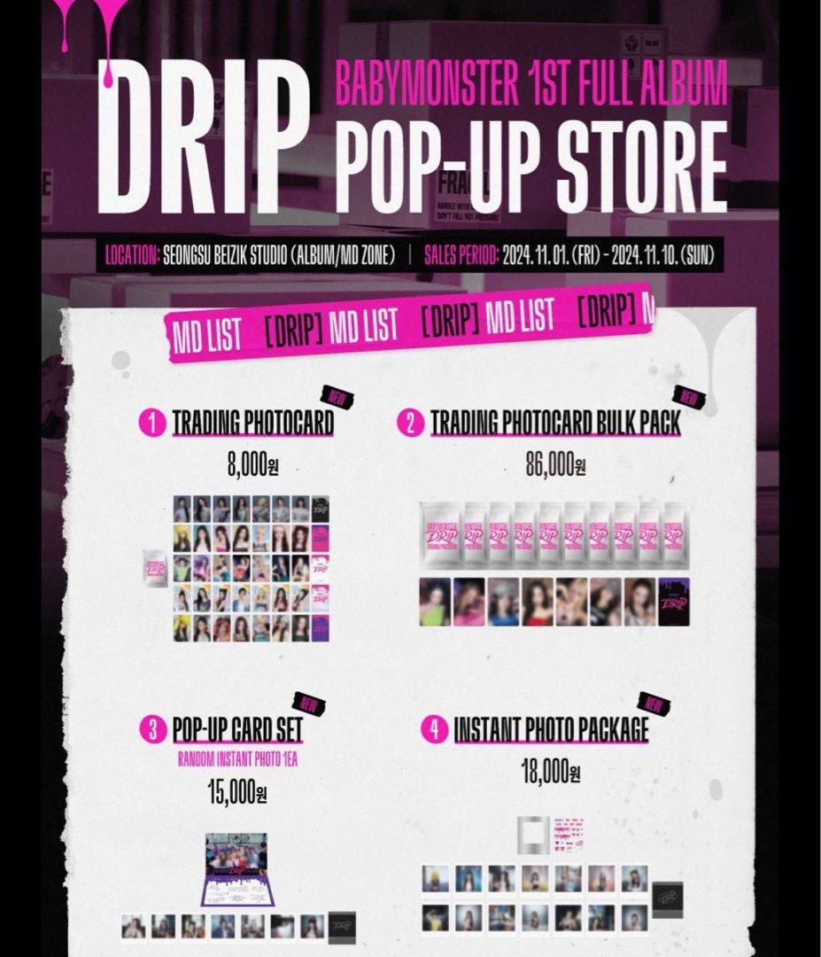 [ PO ] BABYMONSTER Drip Pop Up Store Official Goods, Hobbies & Toys ...