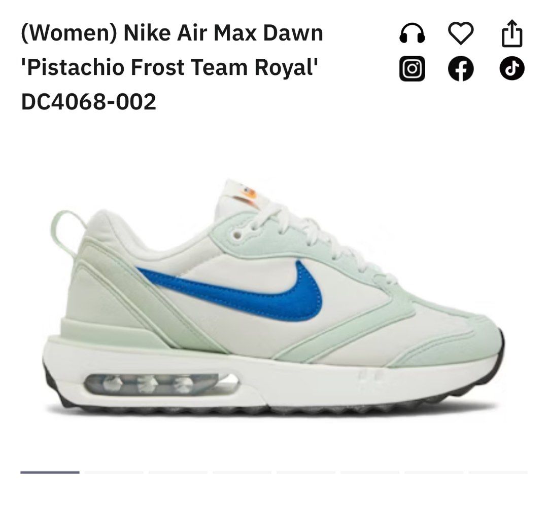 Authentic Nike Air Max Dawn ‘Pistachio Frost Team Royal’, Women's ...