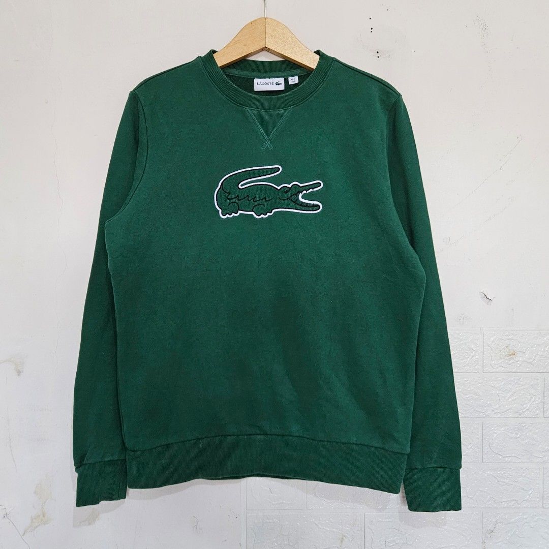 Crewneck Lacoste Big Logo, Fesyen Pria, Pakaian , Atasan di Carousell