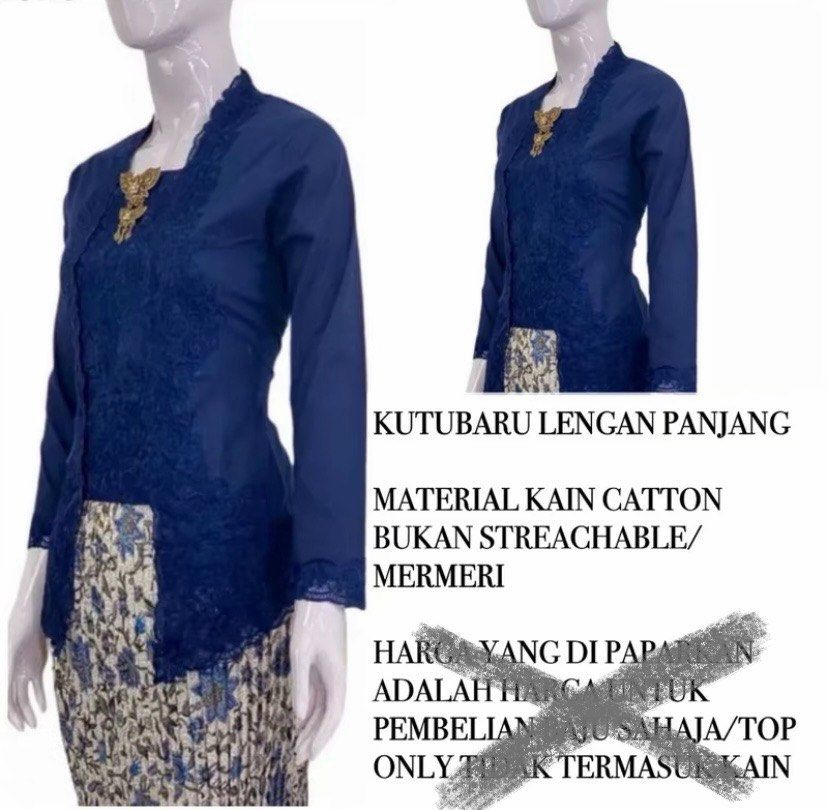 Kebaya Kutu Baru Set - navy blue color, Women's Fashion, Muslimah Fashion, Baju Kurung & sets on ...