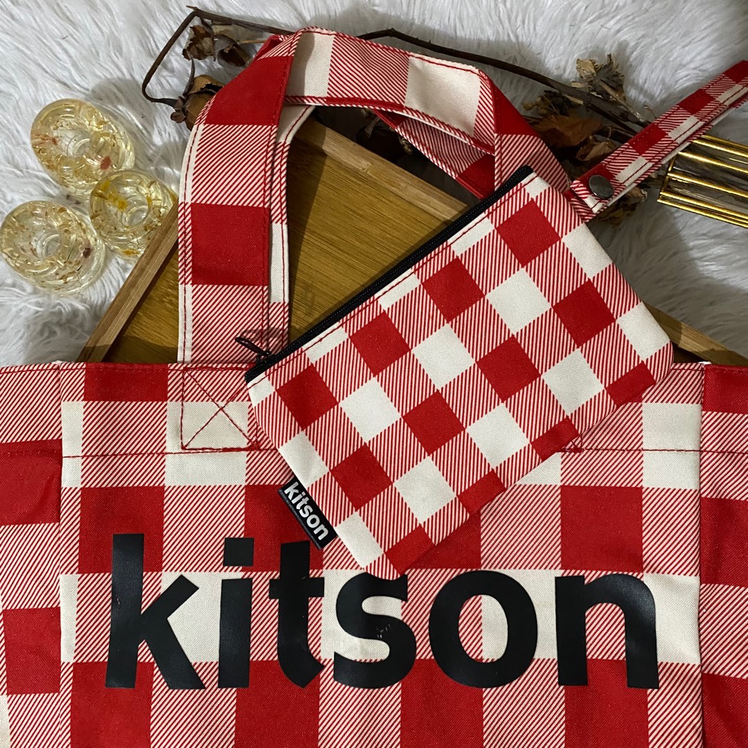 Kitson Gingham Tote Bag with Detachable Pouch, Women's Fashion, Bags ...