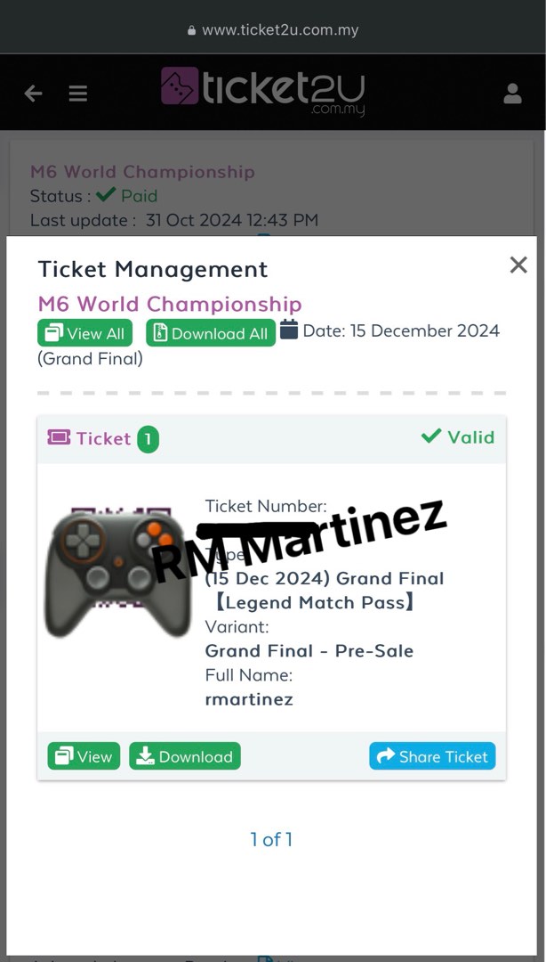 ML M6 Grand Final Ticket Legend in Malaysia, Announcements on Carousell
