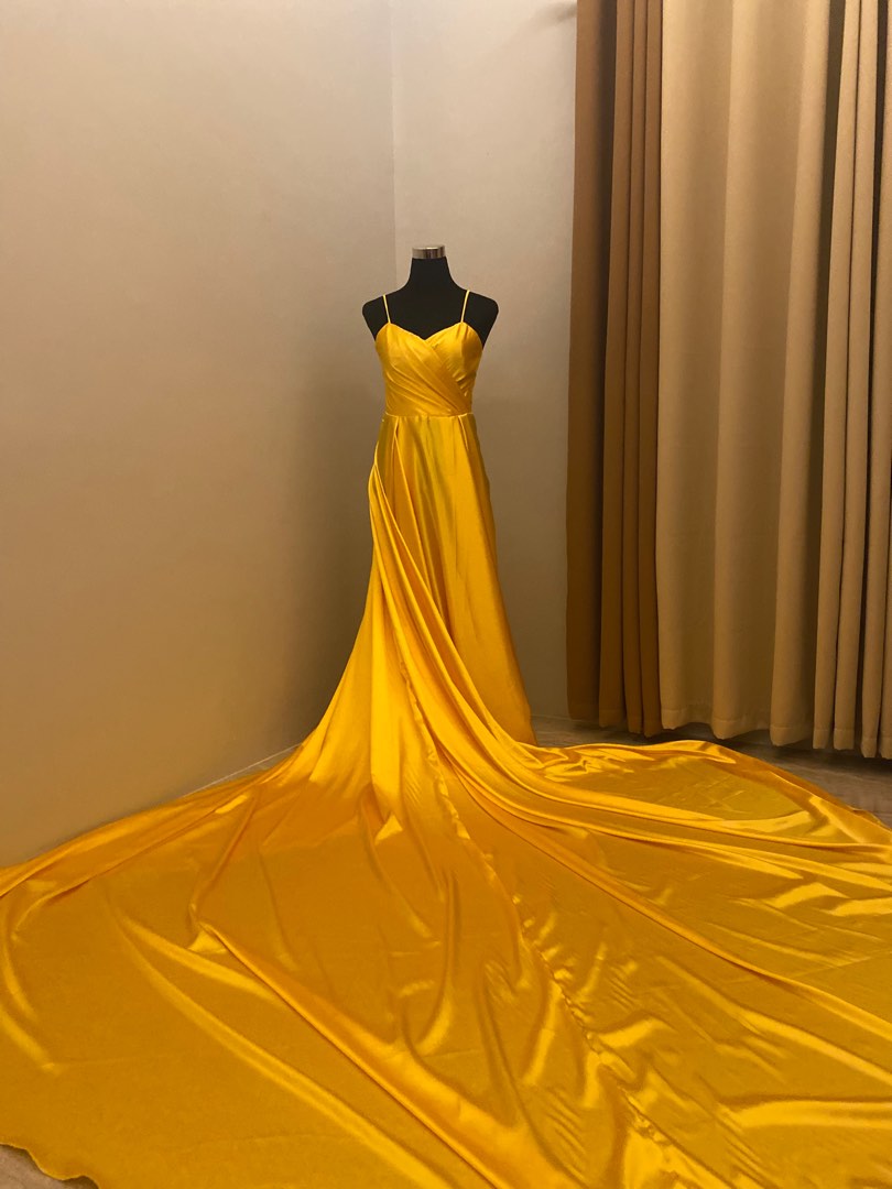 Silk Long Trail Gown, Women's Fashion, Dresses & Sets, Dresses on Carousell