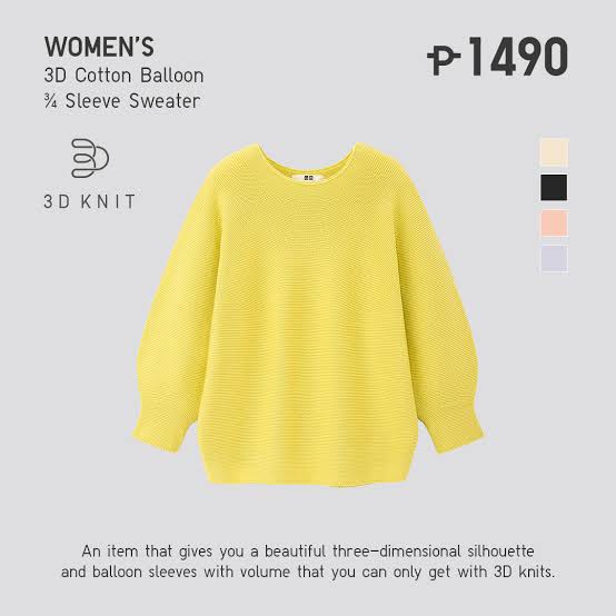 Uniqlo 3D Balloon 3/4 Sleeve Sweater, Women's Fashion, Tops, Blouses on ...