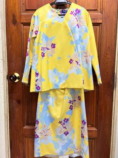 Wanzar Floretta Ice Blue Kurung, Women's Fashion, Muslimah Fashion ...