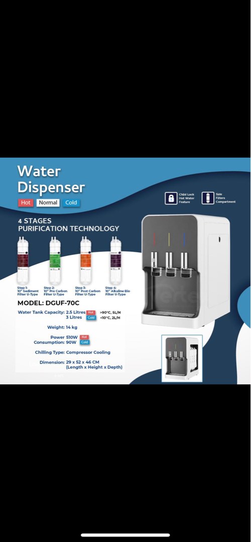 Water dispenser DGUF-70C (white), TV & Home Appliances, Water Heater ...