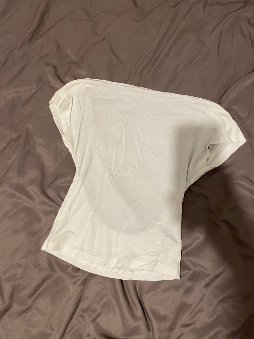 White aesthetic backless u-back white straight neck line office siren ...