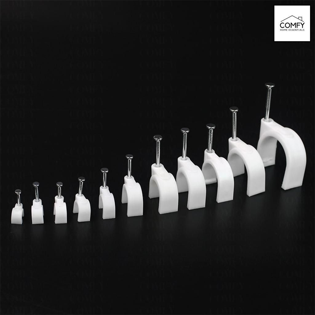 (100PCS/PACK) Cable Nail Clamp PVC Clips Ethernet LAN TV Electric Wires Organizer Round Flat ...