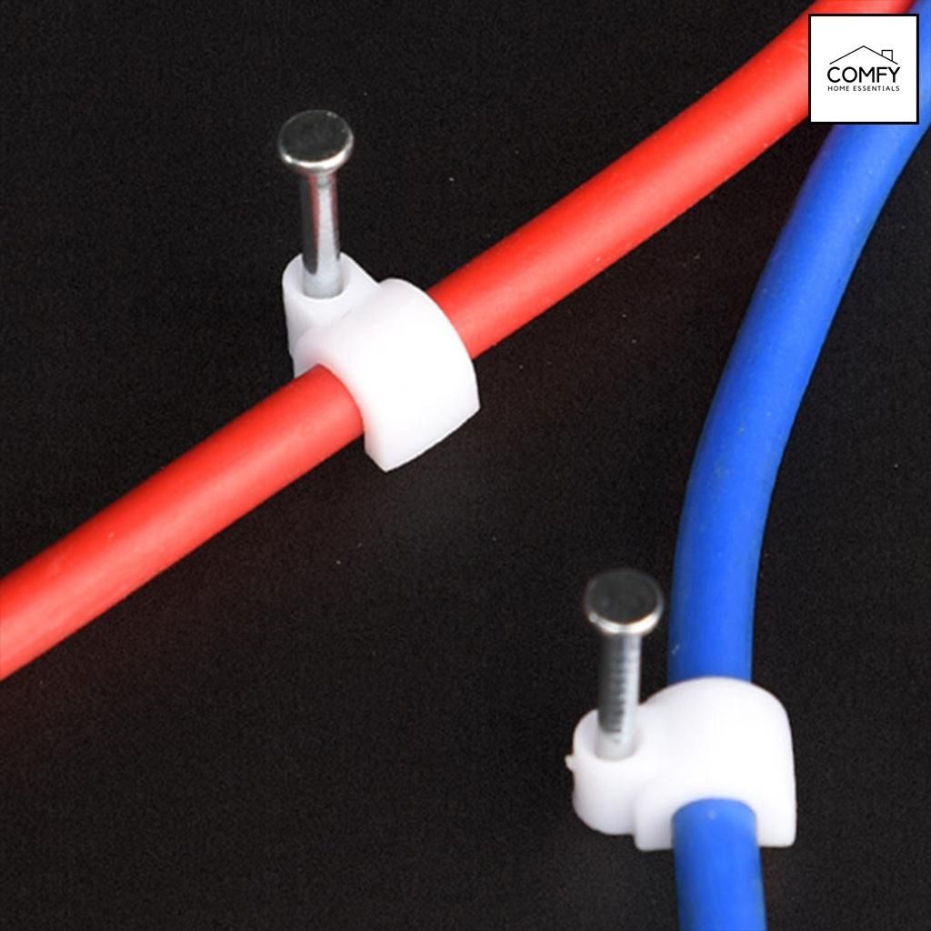 (100PCS/PACK) Cable Nail Clamp PVC Clips Ethernet LAN TV Electric Wires Organizer Round Flat ...