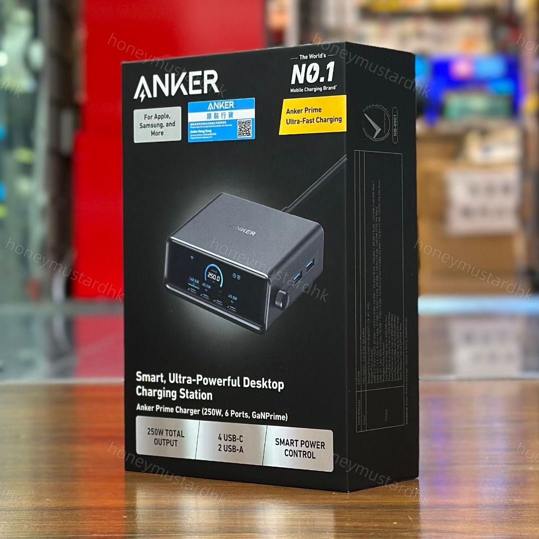 門市全新現貨!! Anker Prime Charger (250W, 6 Ports, GaNPrime) 4C2A 實時顯屏 6輸出桌上充電器(A2345), 手提電話, 電話及其他裝置 ...