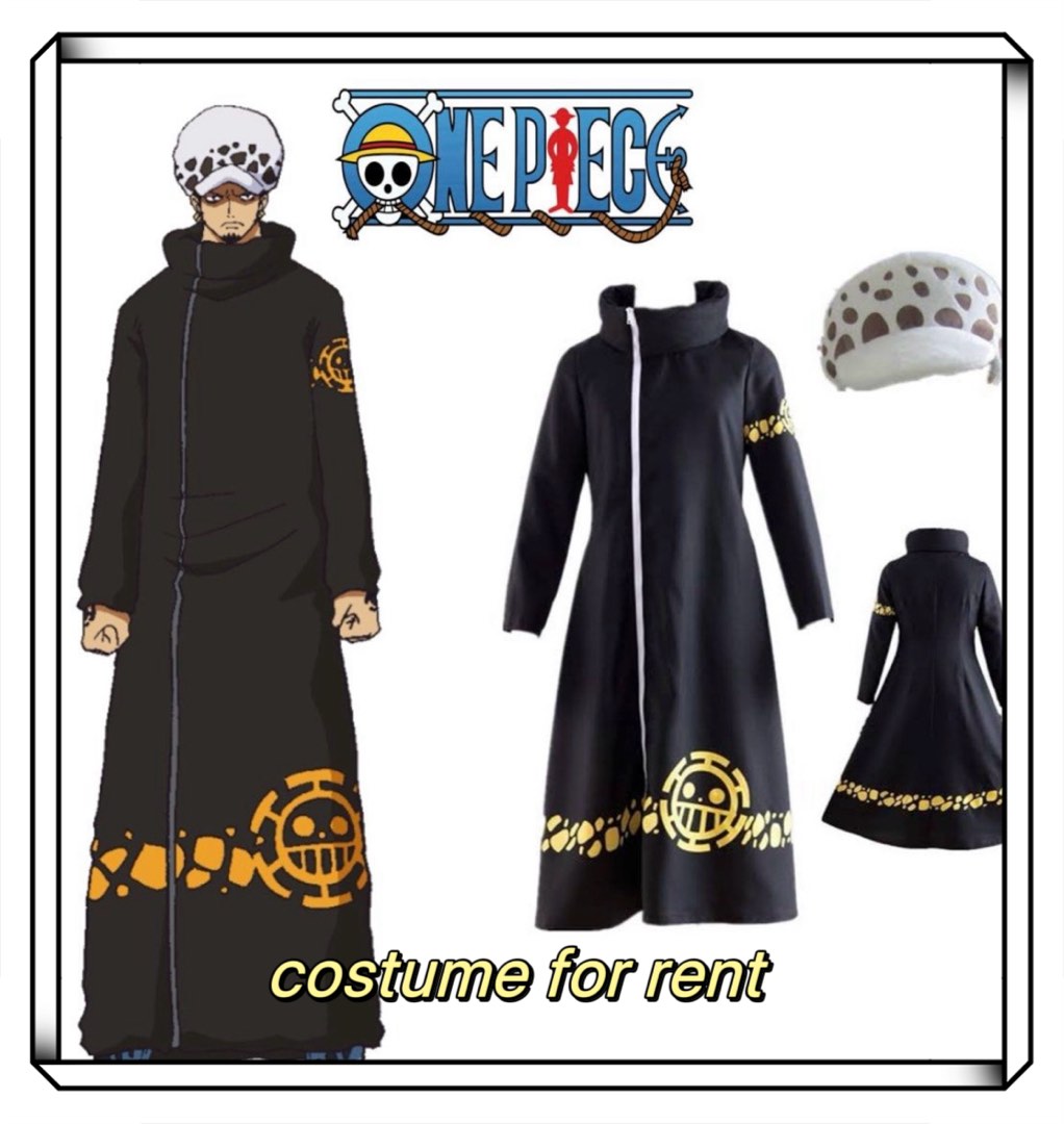 Anime Cosplay One Piece Trafalgar Law Black Coat White Cap Costume Set ...