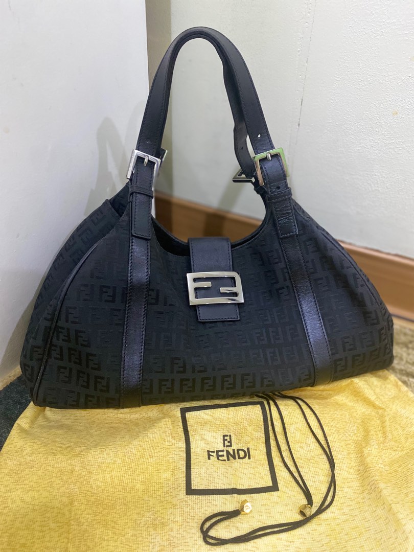 Authentic FENDI Open top soft baguette in all boack, Luxury, Bags ...