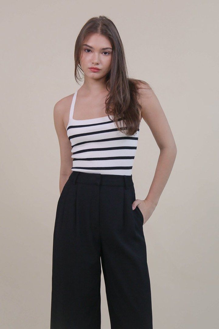 BNWT THE WILLOW LABEL ARI STRIPED CROSSBACK TOP WHITE, Women's Fashion ...