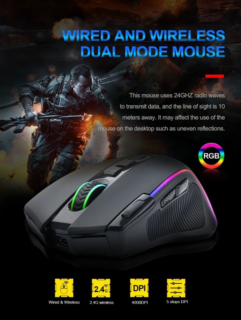 E-YOOSO X-11 無線雙模式遊戲滑鼠 RGB 背光 9 個可編程按鈕連巨集錄製側按鈕 hybckp E-YOOSO X-11 ...