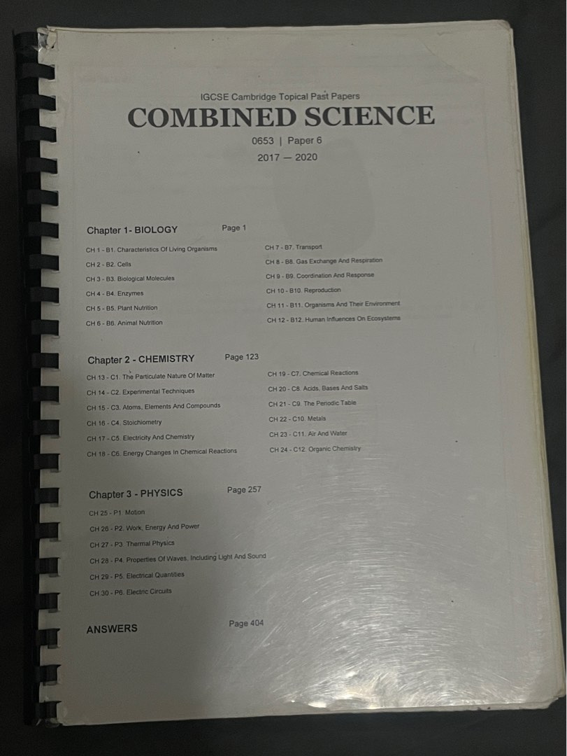 IGCSE Cambridge Topical Past Papers COMBINED SCIENCE with answers (0653 ...