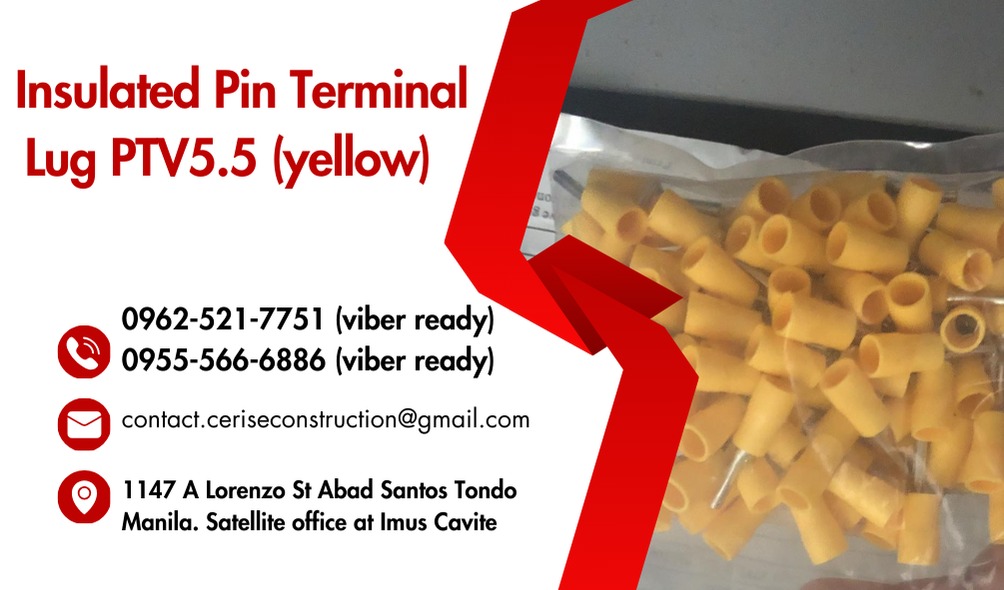 Insulated Pin Terminal Lug PTV5.5 (yellow), Commercial & Industrial ...