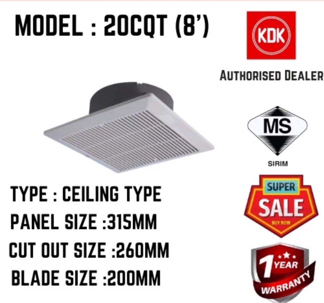 KDK 8” Ceiling Ventilation Fan 20TGQF, TV & Home Appliances, Other Home ...