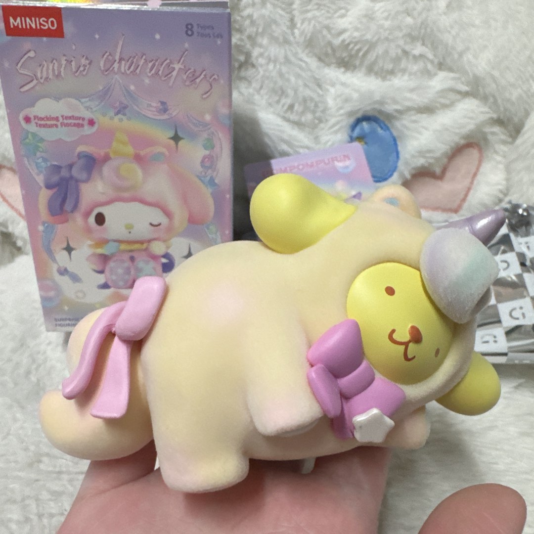 Miniso Sanrio Characters Unicorn Blind box flocked Pompompurin, Hobbies ...