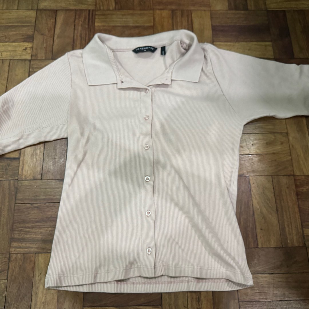 Penshoppe Light Pink Collared Button Down, Women's Fashion, Tops ...