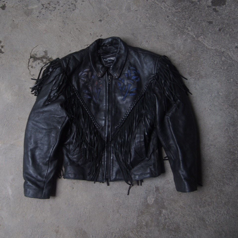 Rose Embroidered Fringe Biker Leather Jacket by Unik Leathers, Men's ...