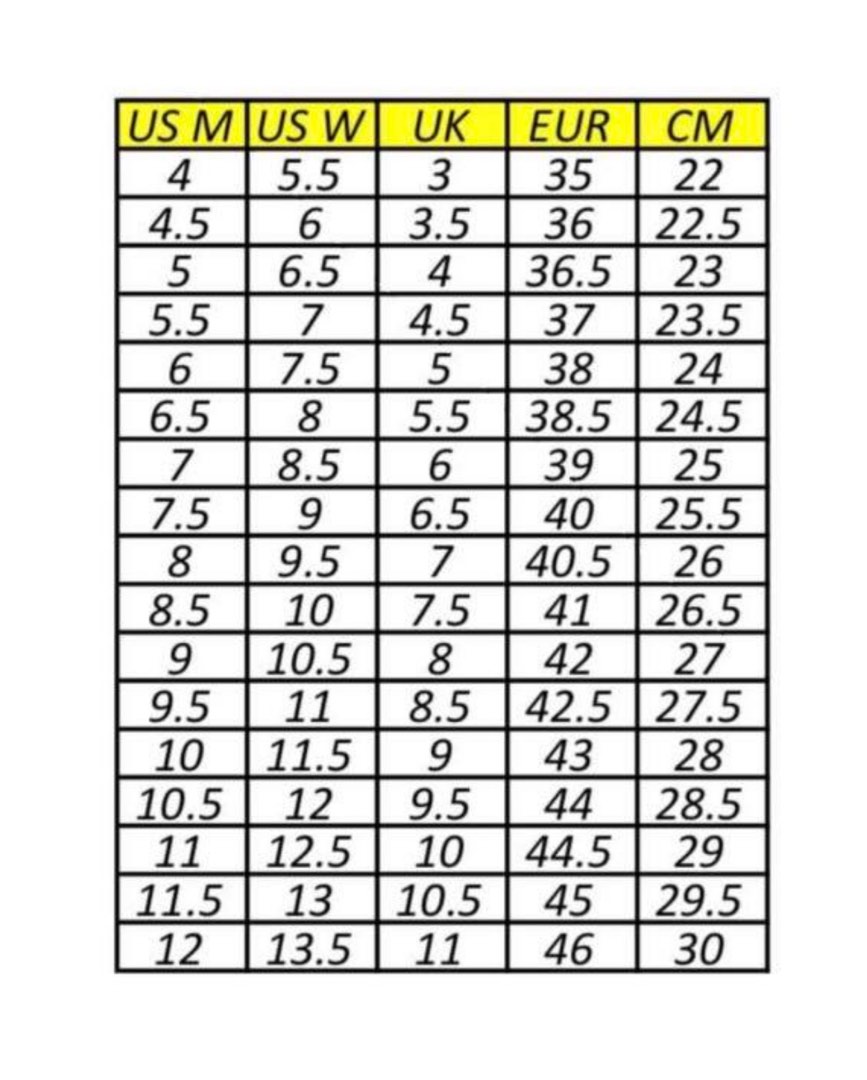 VANS SIZE CHART VANS, Announcements on Carousell