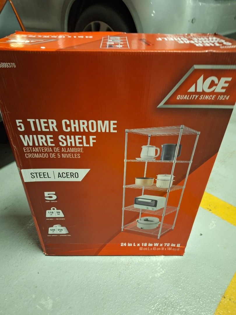 Ace Hardware Heavy Duty 5 Tier Chrome Wire Shelf, Furniture & Home ...
