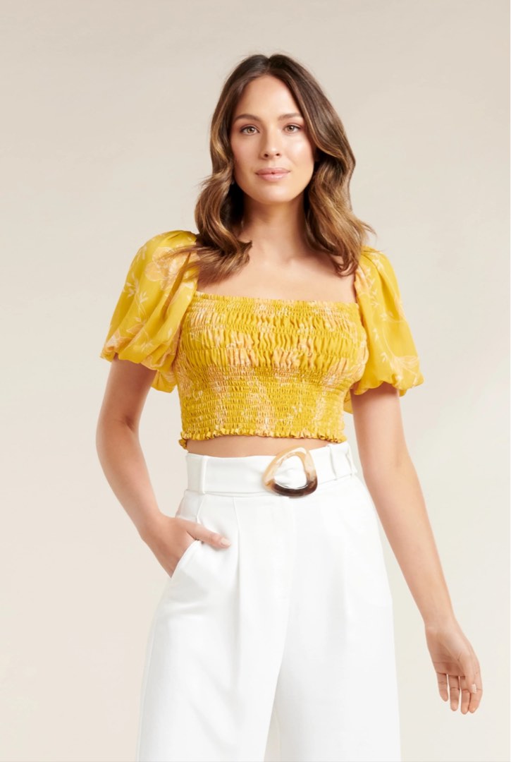 Alba Shirred Crop Top, Women's Fashion, Tops, Blouses on Carousell