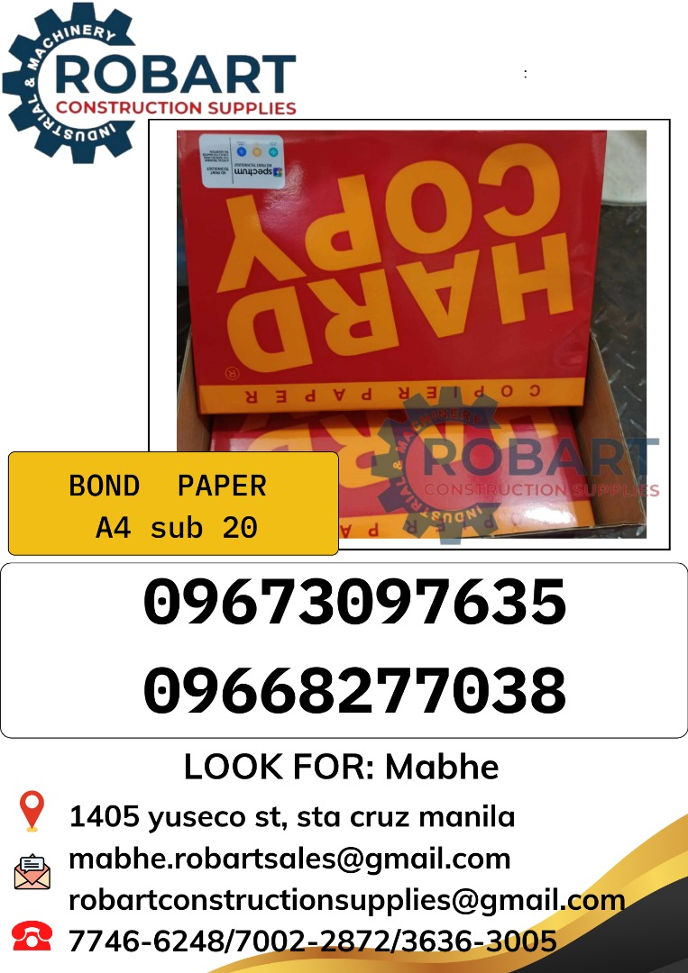bond paper A4 sub 20, Commercial & Industrial, Construction Tools ...