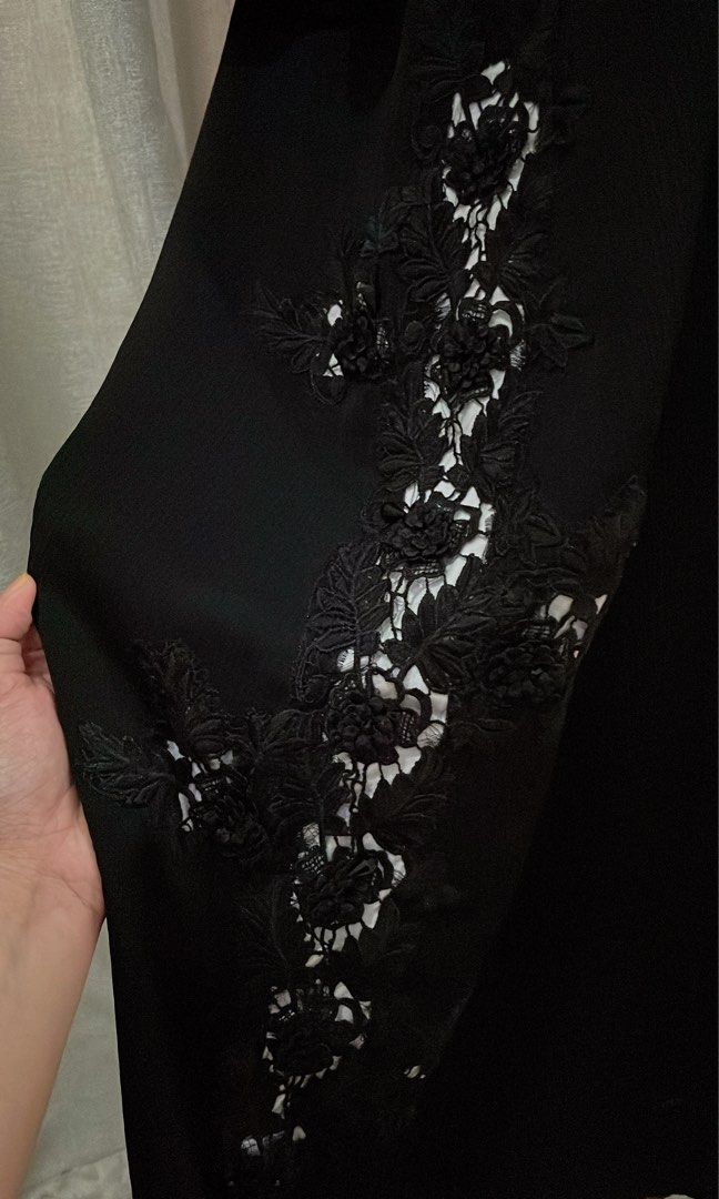 Dubai Abaya Black M 54 inch embroidered laces labuh dada 22 ironless ...