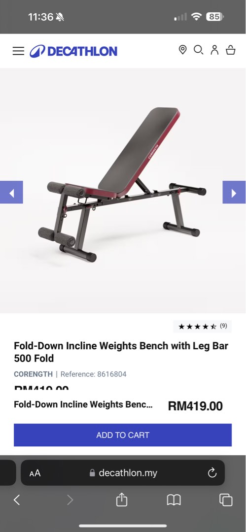 DECATHLON Fold-Down Incline Weights Bench with Leg Bar 500 Fold, Sports ...