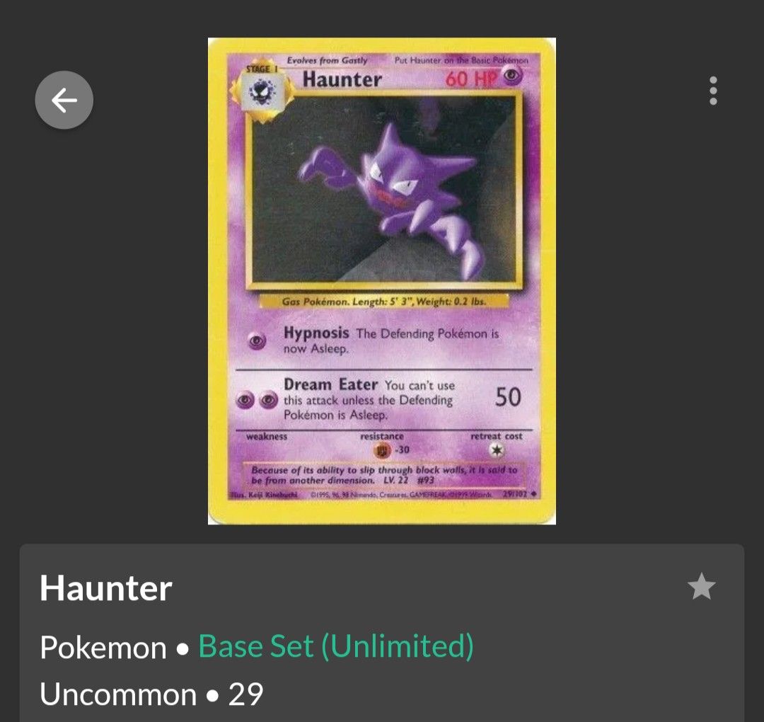 Haunter 29/102 Uncommon (Base Set) Pokemon TCG Card 1999, Hobbies ...
