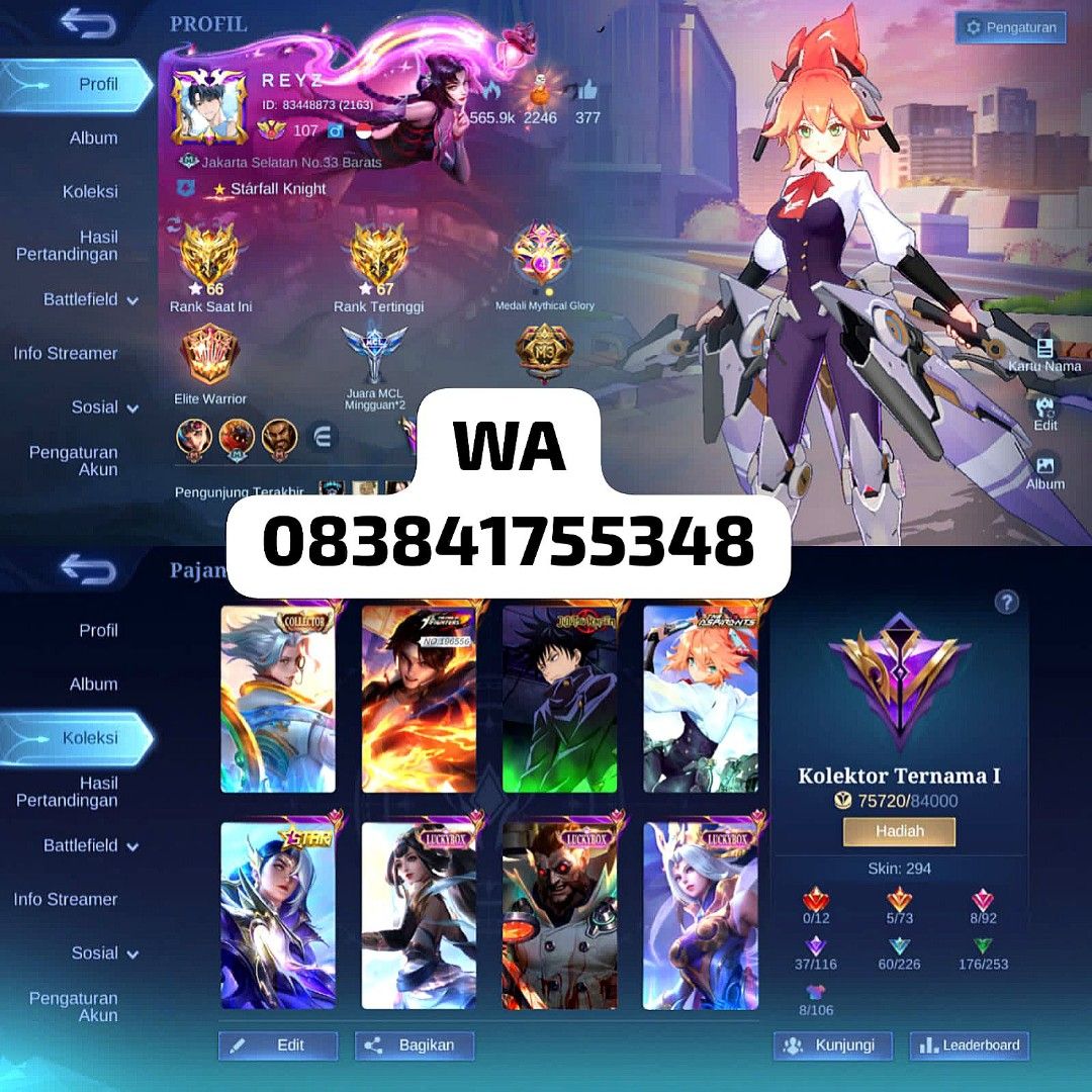 JUAL AKUN ML, SKIN 294,SKIN, CC, JJK SETERUSNYA LIAT AJA DI SANA, MINAT ...